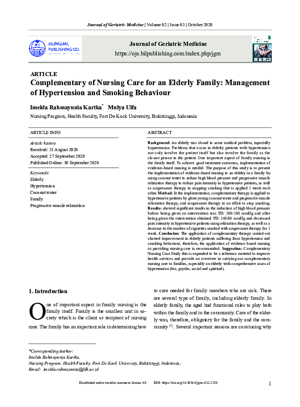 (PDF) Complementary of Nursing Care for an Elderly Family: Management ...