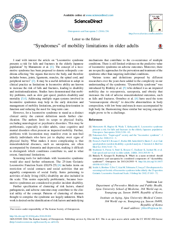 (PDF) “Syndromes” of mobility limitations in older adults | Yunhwan Lee ...
