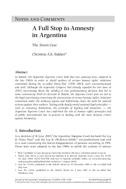 (PDF) A Full Stop to Amnesty in Argentina: The Simon Case