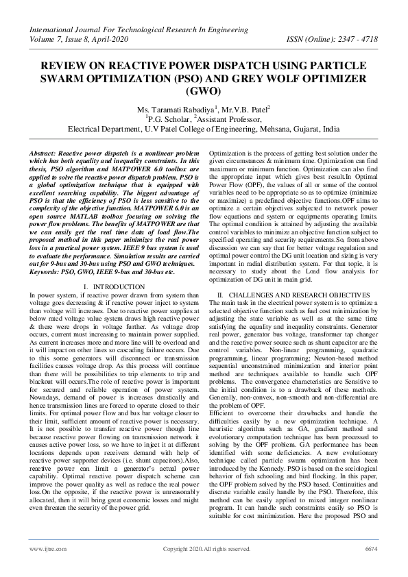(PDF) Review on Reactive Power Dispatch Using Particle Swarm Optimization (Pso) and Grey Wolf ...