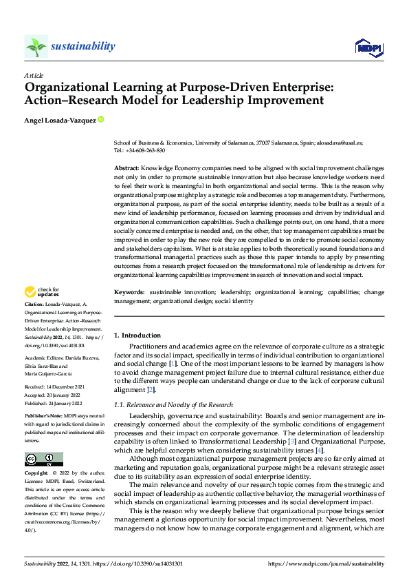 (PDF) Organizational Learning at Purpose-Driven Enterprise: Action ...