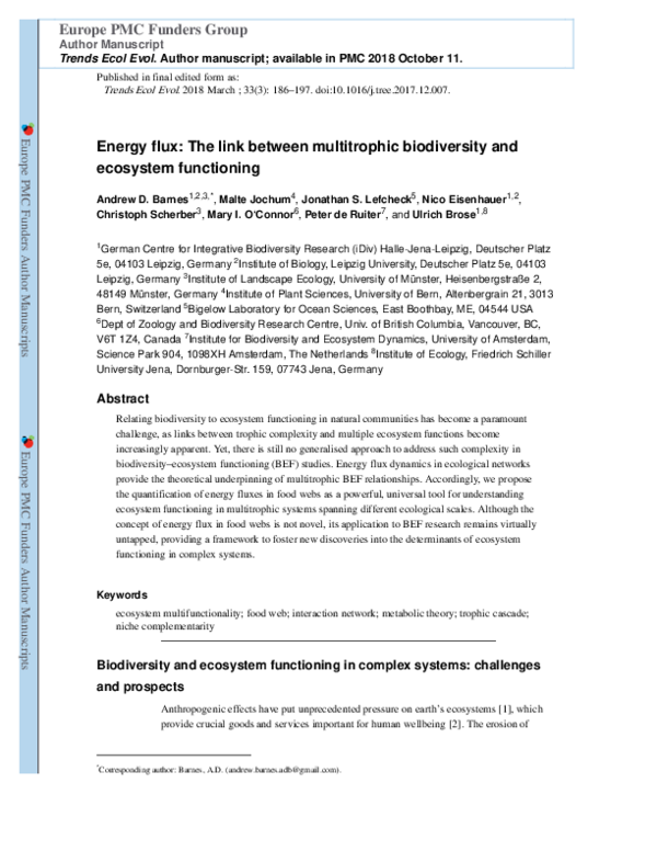 (PDF) Energy Flux: The Link between Multitrophic Biodiversity and ...