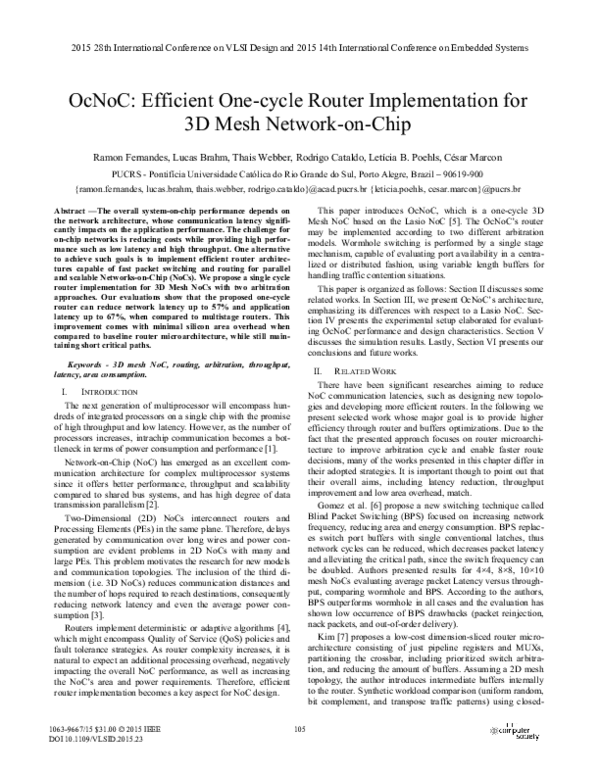 (PDF) OcNoC: Efficient One-Cycle Router Implementation for 3D Mesh Network-on-Chip | Leticia ...
