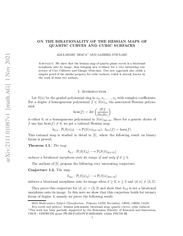 (PDF) On the birationality of the Hessian maps of quartic curves and ...
