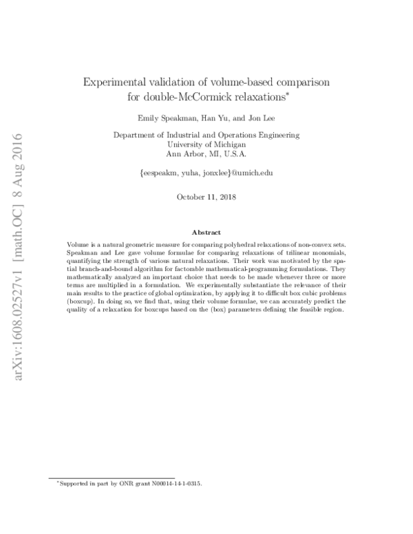 (PDF) Experimental Validation of Volume-Based Comparison for Double-McCormick Relaxations