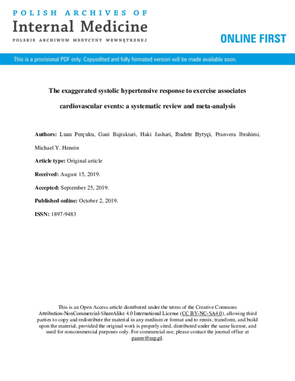 (PDF) The exaggerated systolic hypertensive response to exercise ...