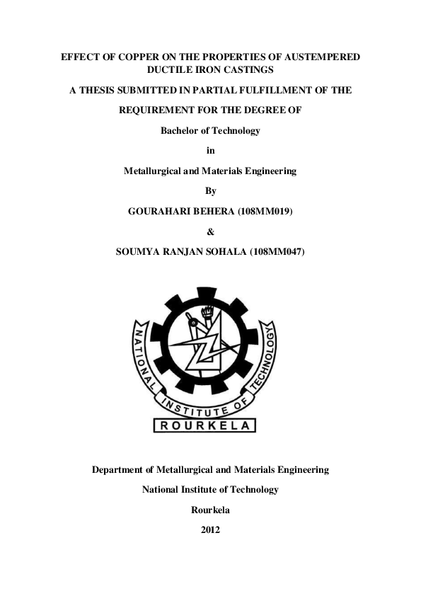 (PDF) Effect of copper on the properties of austempered ductile iron castings