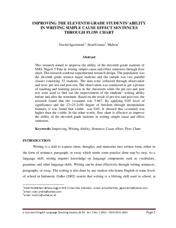 (PDF) Improving the Eleventh Grade Students’Ability in Writing Simple Cause Effect Sentences ...