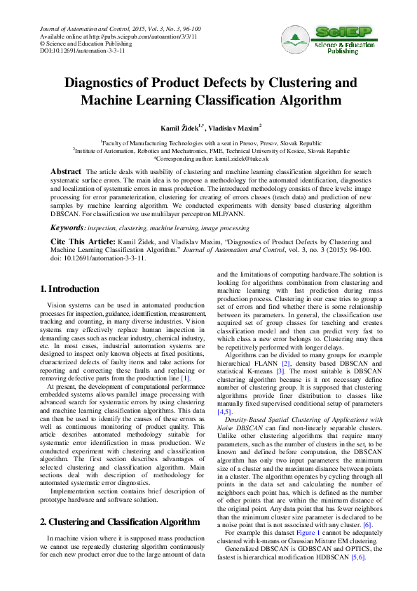 (PDF) Diagnostics of Product Defects by Clustering and Machine Learning Classification Algorithm