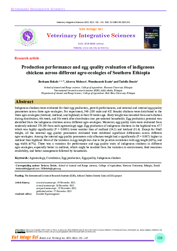 Pdf Production Performance And Egg Quality Evaluation Of Indigenous Chickens Across Different