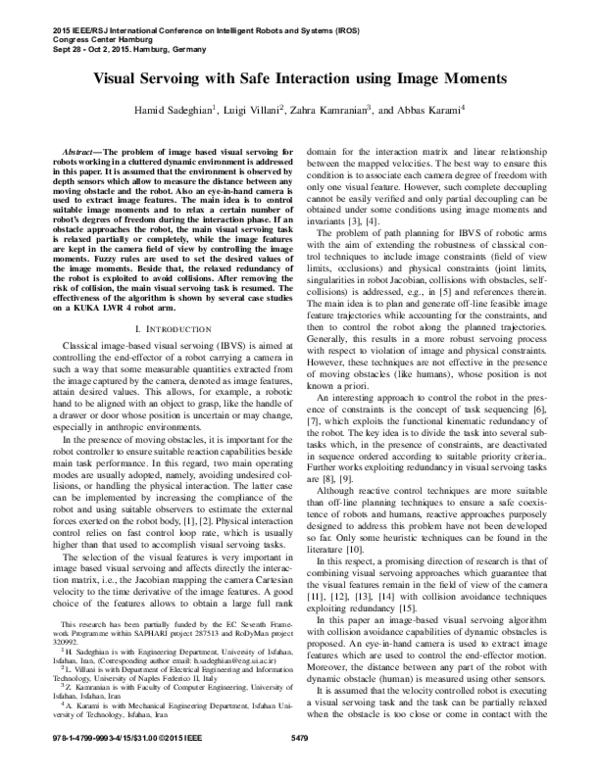 (PDF) Visual servoing with safe interaction using image moments