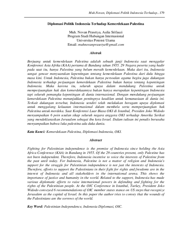 (PDF) Peranan Politik Luar Negeri Indonesia Terhadap Palestina Pasca ...