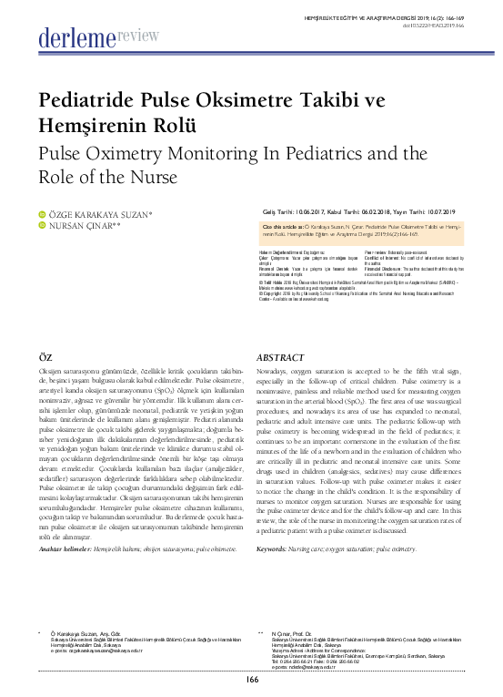 (PDF) Pulse Oximetry Monitoring In Pediatrics and The Role Of The Nurse