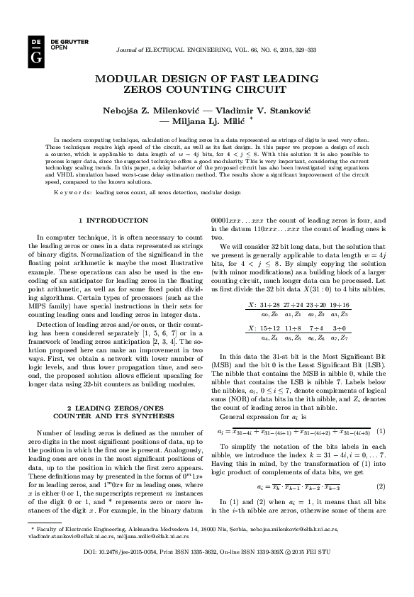 Pdf Modular Design Of Fast Leading Zeros Counting Circuit