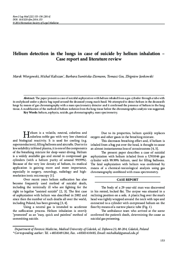 (PDF) Helium detection in the lungs in case of suicide by helium ...