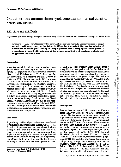 (PDF) Galactorrhoea amenorrhoea syndrome due to internal carotid artery ...
