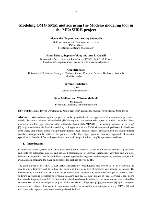 (PDF) Modeling OMG SMM metrics using the Modelio modeling tool in the ...