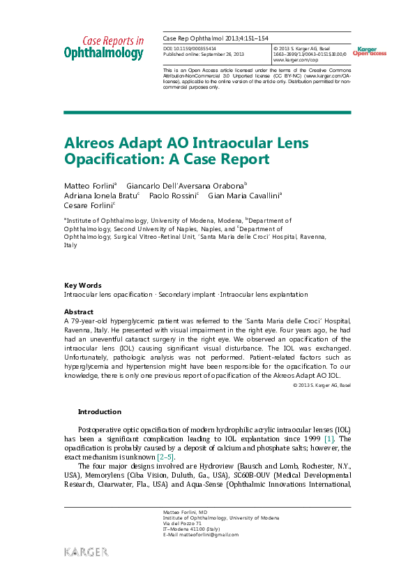 (PDF) Akreos Adapt AO Intraocular Lens Opacification: A Case Report ...