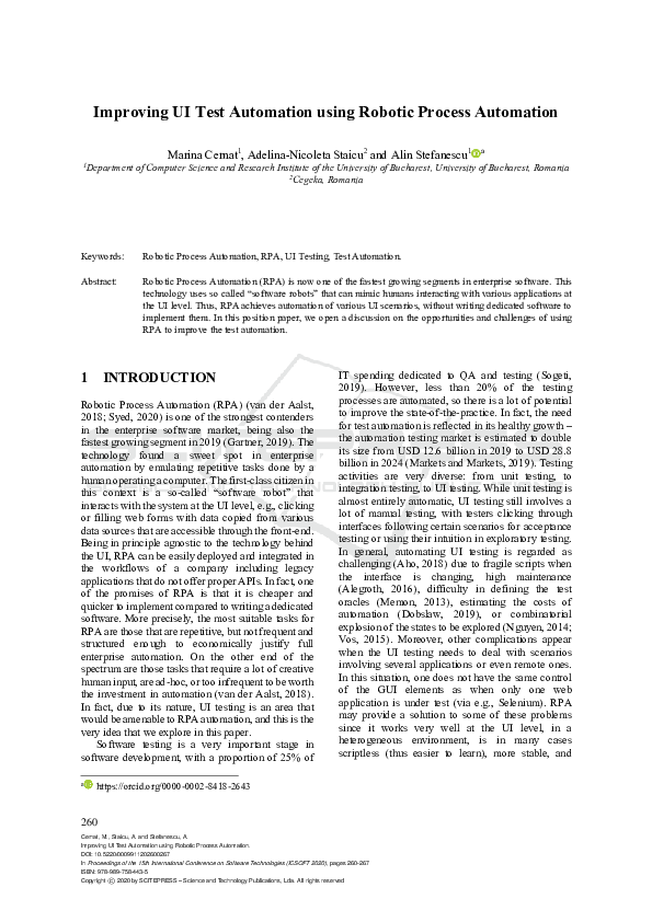 Pdf Improving Ui Test Automation Using Robotic Process Automation
