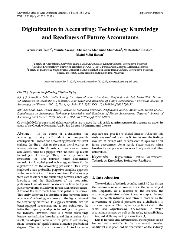 (PDF) Digitalization in Accounting: Technology Knowledge and Readiness ...
