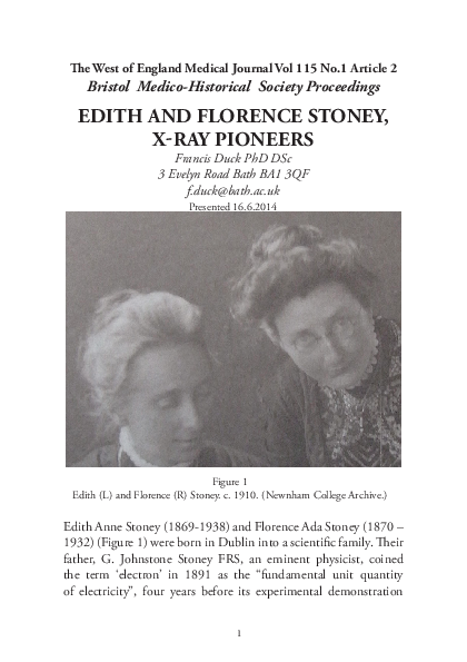 (PDF) Edith and Florence Stoney, x ray pioneers