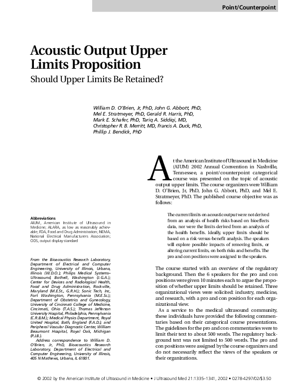 (PDF) Acoustic Output Upper Limits Proposition