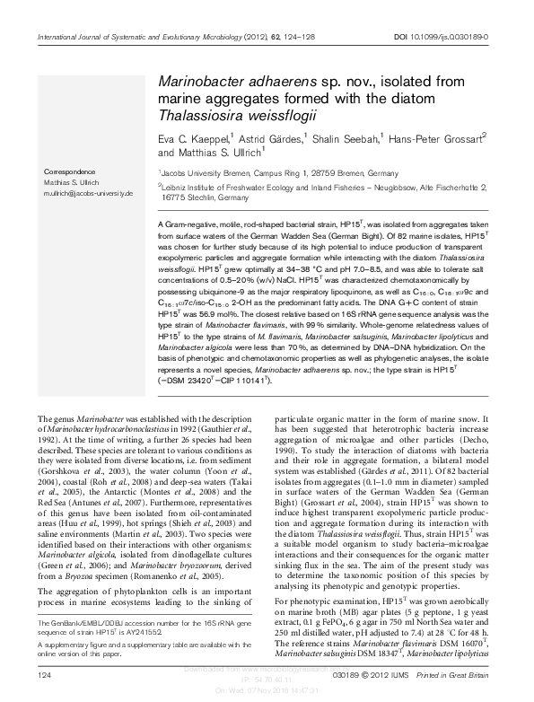 (PDF) Marinobacter adhaerens sp. nov., isolated from marine aggregates ...