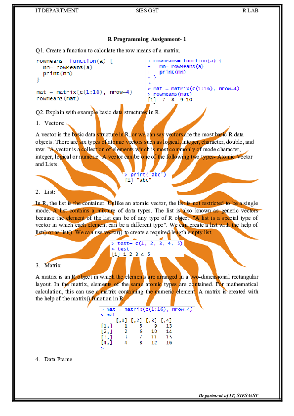 (DOC) R Programming Assignment-1 Q1. Create a function to calculate the ...