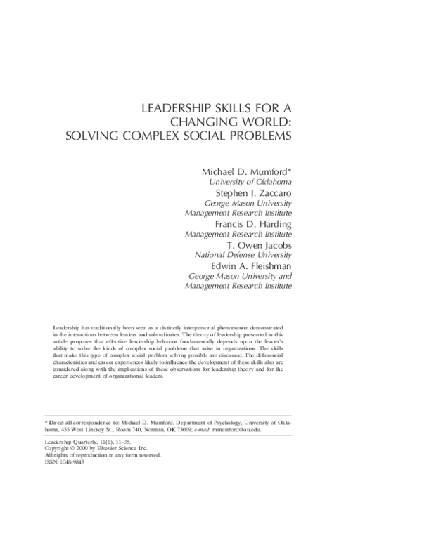 (PDF) LEADERSHIP SKILLS FOR A CHANGING WORLD: SOLVING COMPLEX SOCIAL ...