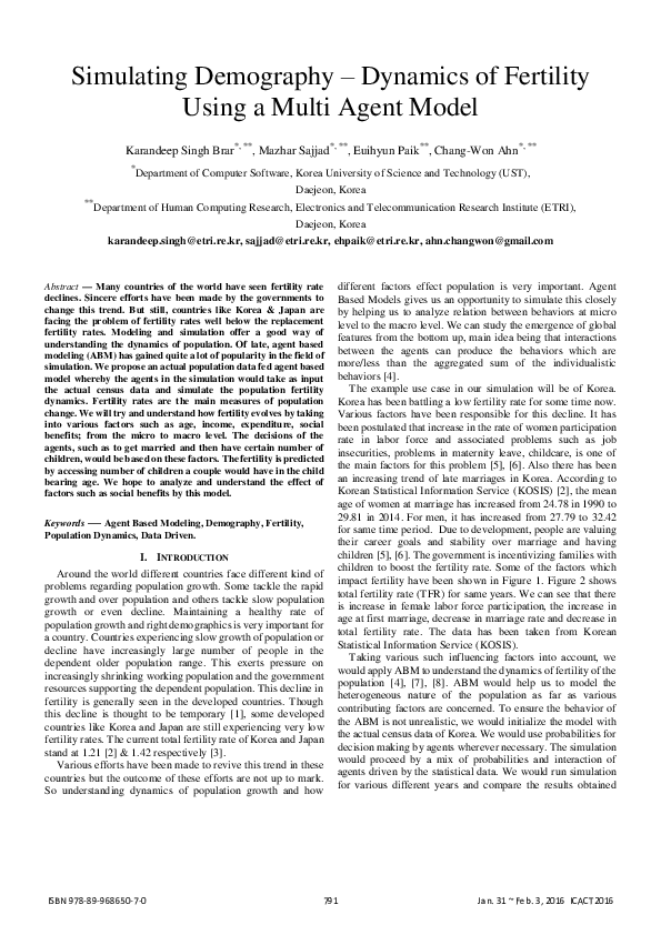 (PDF) Simulating demography — Dynamics of fertility using a multi agent ...