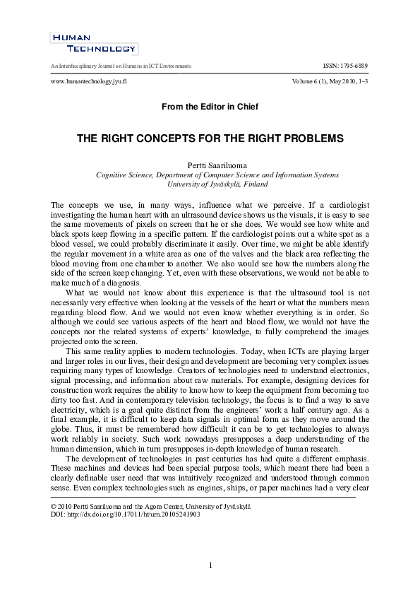(PDF) The Right Concepts for the Right Problems