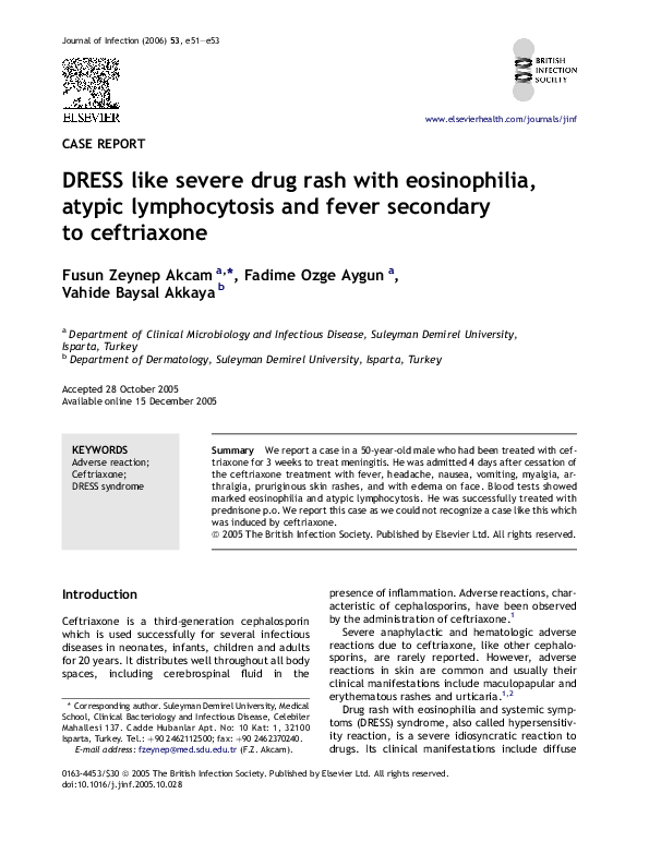 (PDF) DRESS like severe drug rash with eosinophilia, atypic ...
