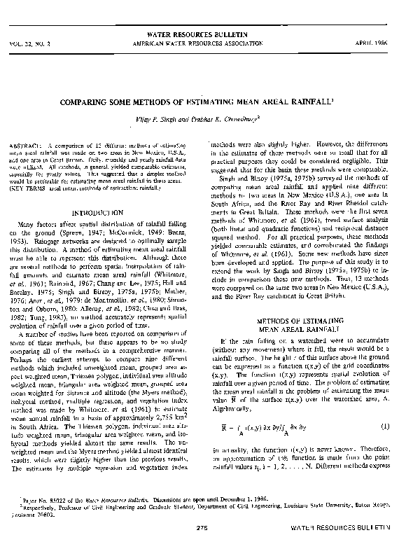 (PDF) Comparing Some Methods of Estimating Mean Areal Rainfall