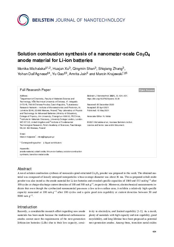 (PDF) Solution combustion synthesis of a nanometer-scale Co3O4 anode material for Li-ion batteries