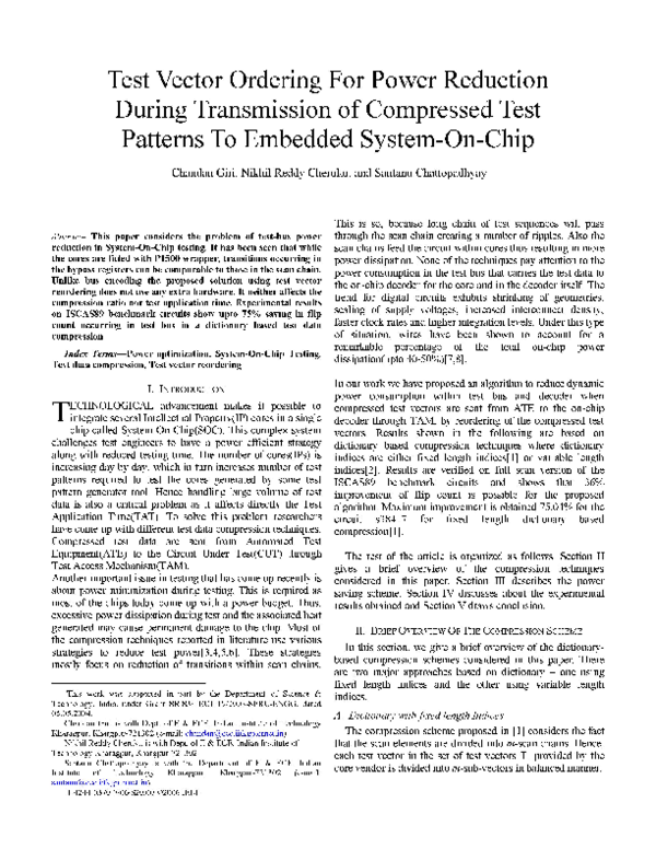 Pdf Test Vector Ordering For Power Reduction During Transmission Of