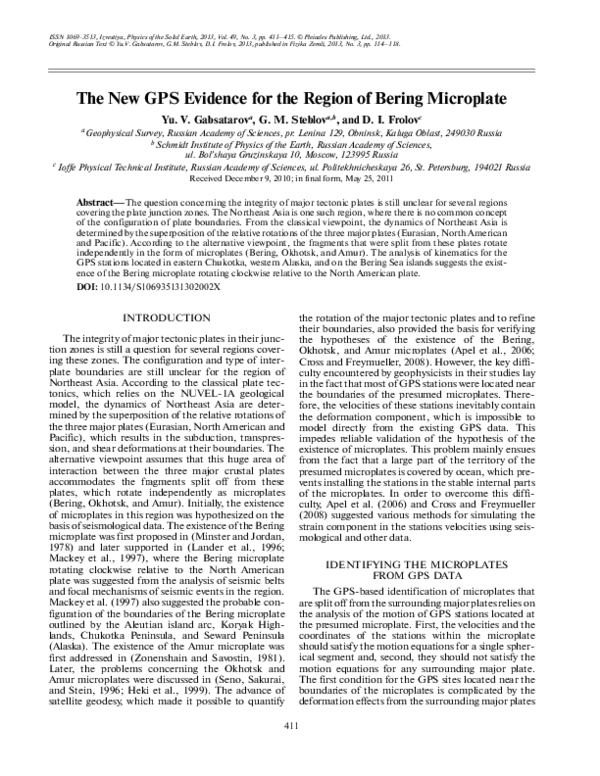 (PDF) The new GPS evidence for the region of Bering microplate