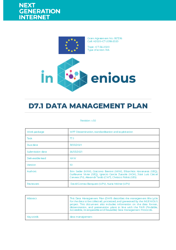 (PDF) iNGENIOUS Data management plan