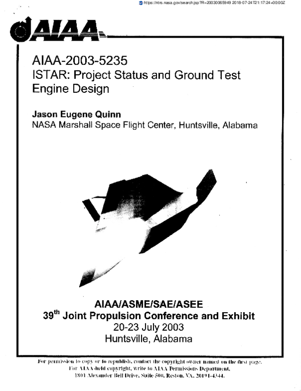 (PDF) ISTAR: Project Status and Ground Test Engine Design