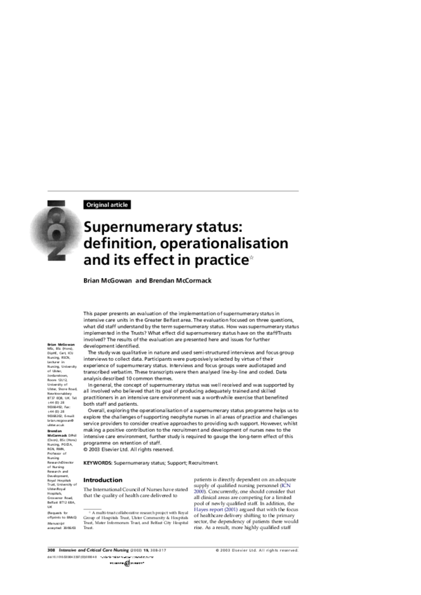 (PDF) Supernumerary status: definition, operationalisation and its ...