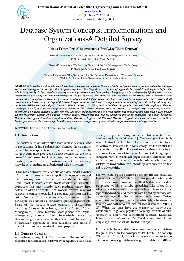 (PDF) Database System Concepts, Implementations and Organizations-A Detailed Survey