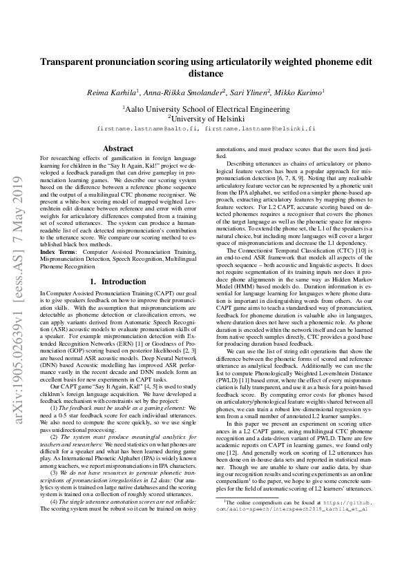 (PDF) Transparent Pronunciation Scoring Using Articulatorily Weighted ...