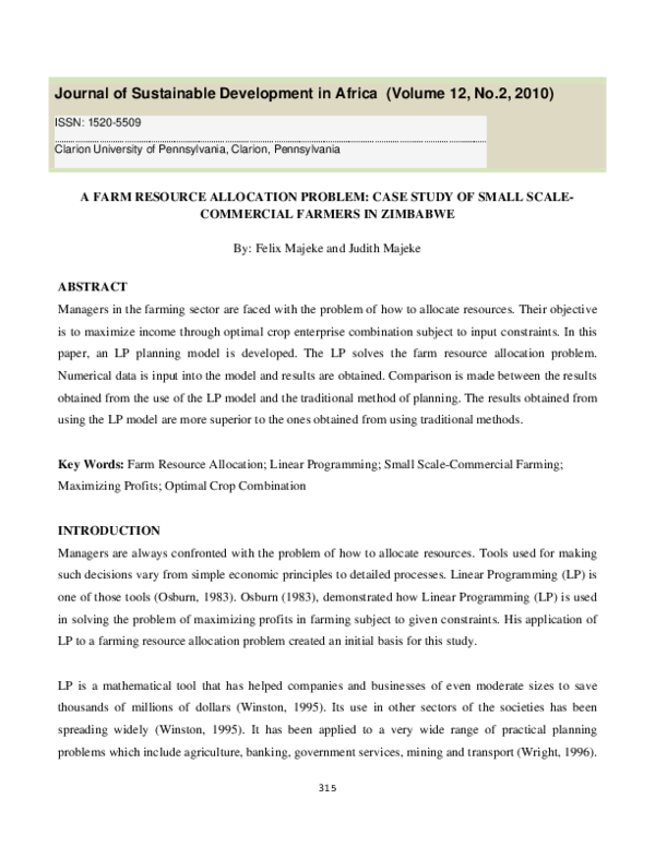 (PDF) A Farm Resource Allocation Problem: Case Study of Small Scale ...