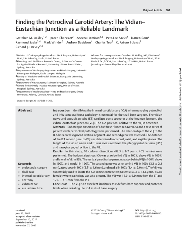 (PDF) Finding the Petroclival Carotid Artery: The Vidian-Eustachian ...