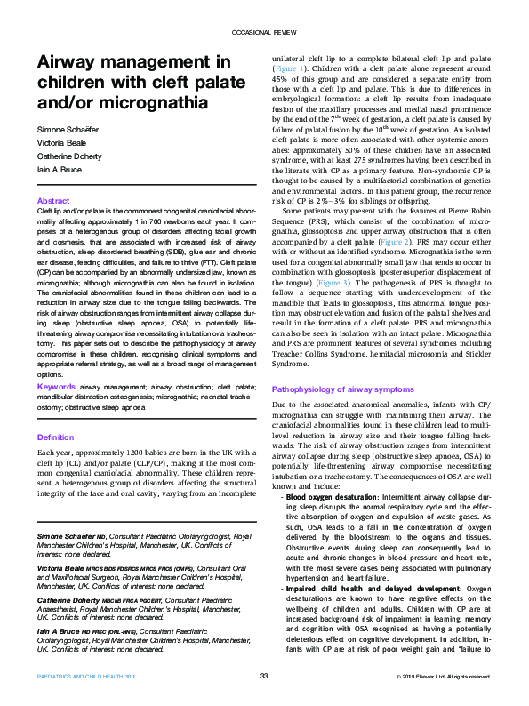 (PDF) Airway management in children with cleft palate and/or micrognathia