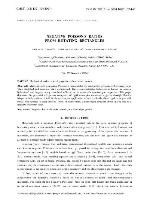 (PDF) Negative Poisson's Ratios from Rotating Rectangles