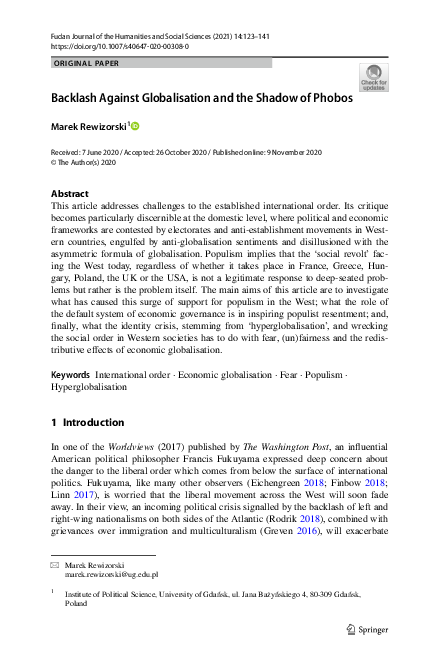 (PDF) Backlash Against Globalisation and the Shadow of Phobos