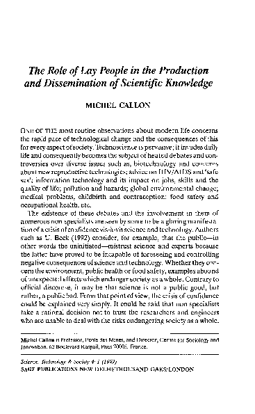 (PDF) The Role of Lay People in the Production and Dissemination of ...