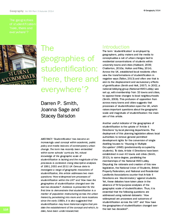 (PDF) The geographies of studentification:'here, there and everywhere'?