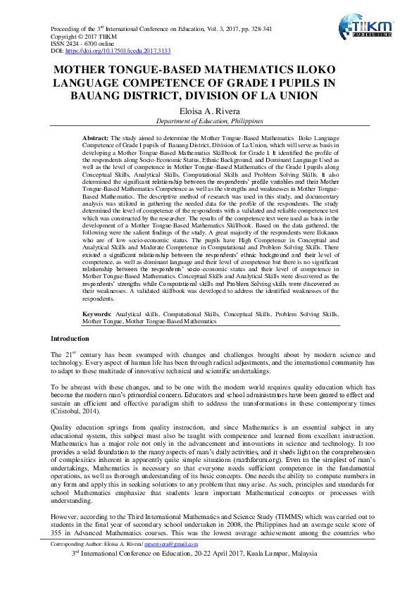 (PDF) Mother Tongue-Based Mathematics Iloko Language Competence of ...