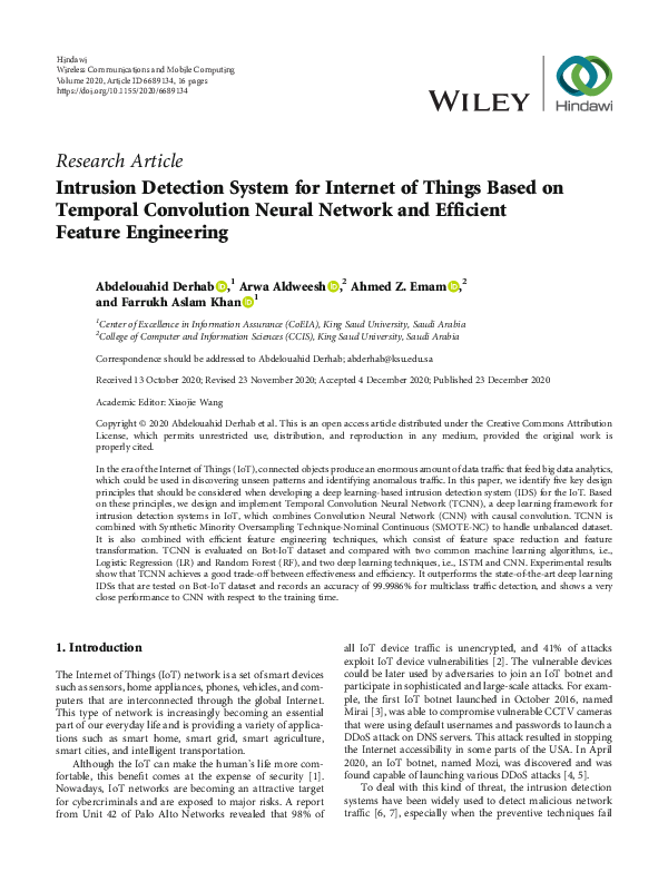 (PDF) Intrusion Detection System for Internet of Things Based on ...